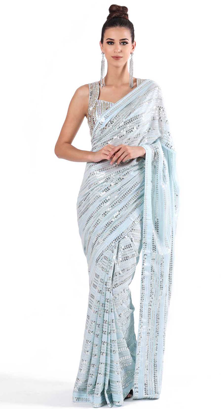 Blue Sequin saree – POSHAK